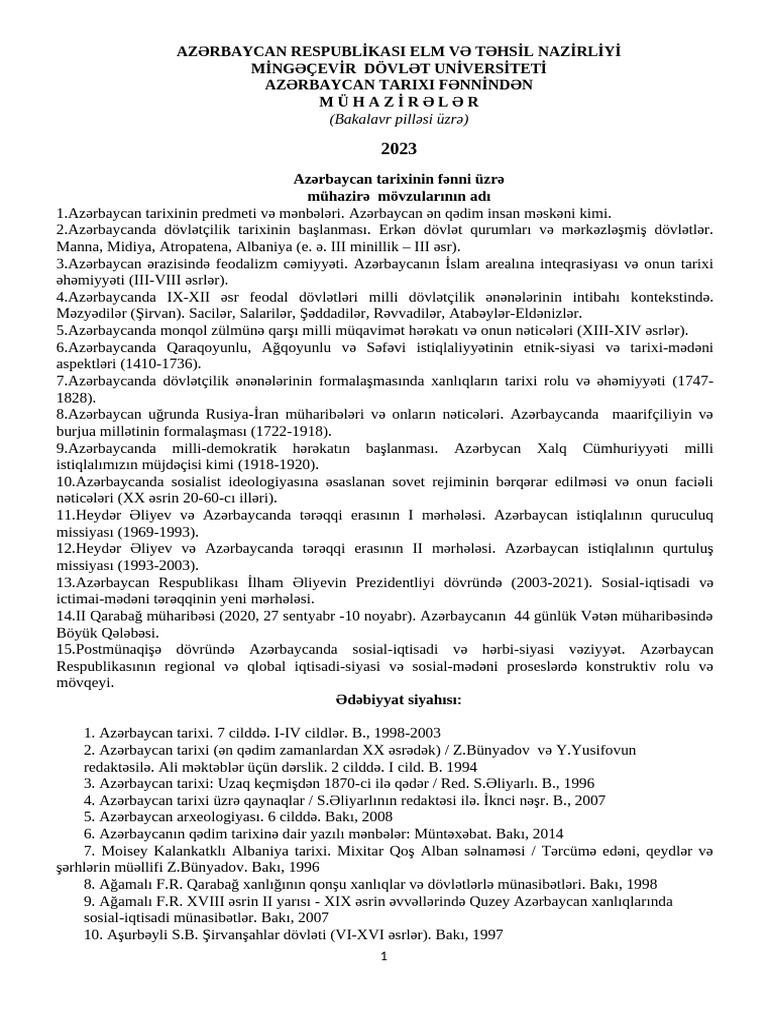 Azərbaycan Tarixi 2023-Mühəndislik | PDF