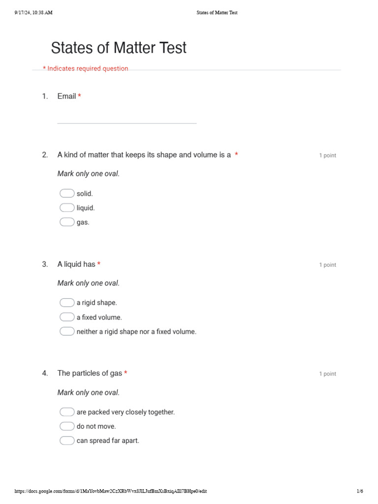 States of Matter Test - Google Forms | PDF | Gases | Liquids