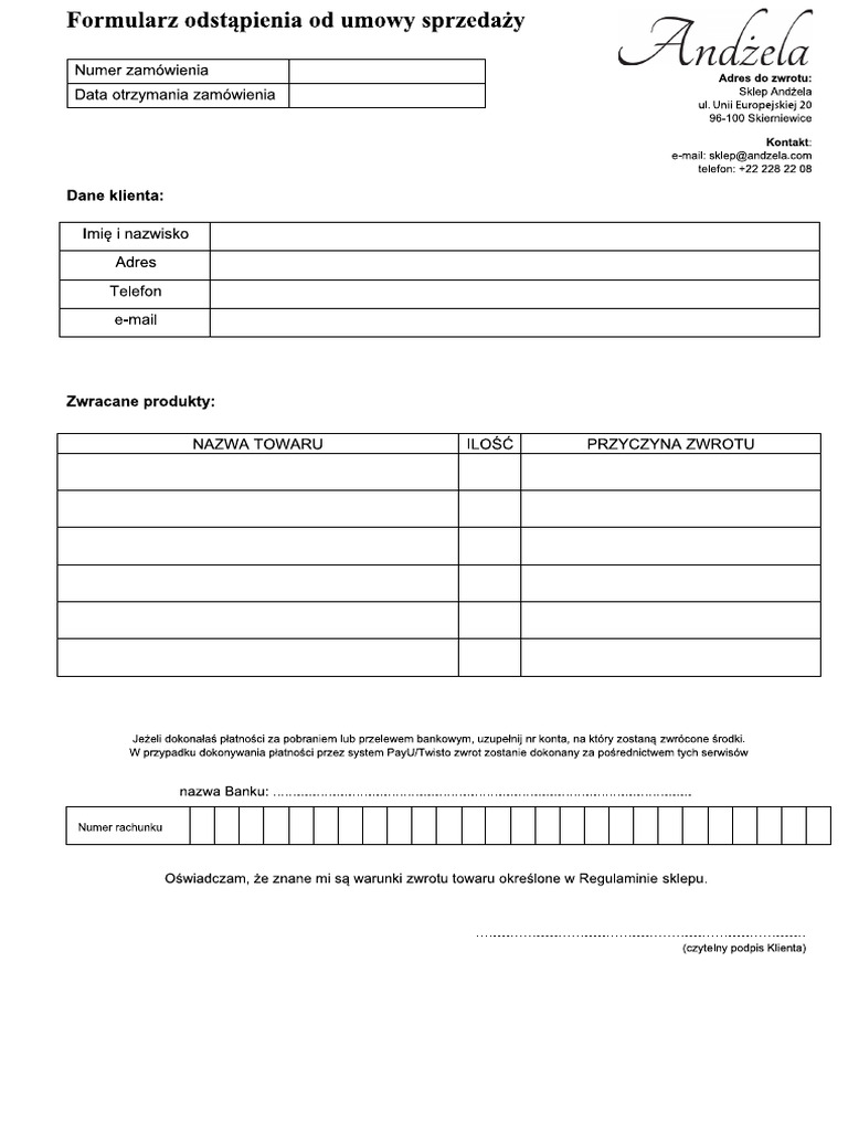 Formularz Zwrotu Towaru Unii 241003 174353 | PDF