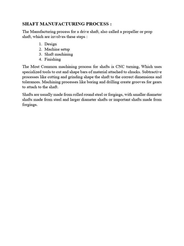 Shaft Manufacturing Process | PDF