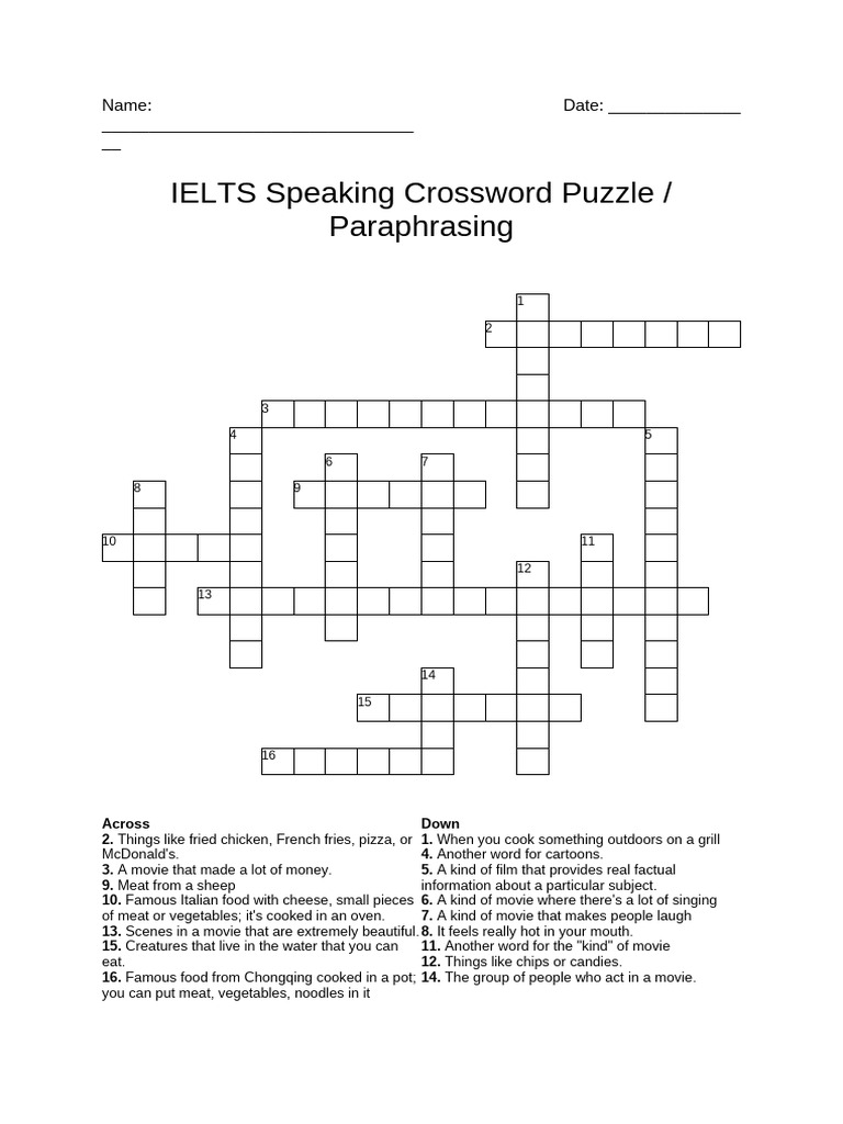 IELTS Speaking Crossword Puzzle 1cb9ed 616404a5 | PDF