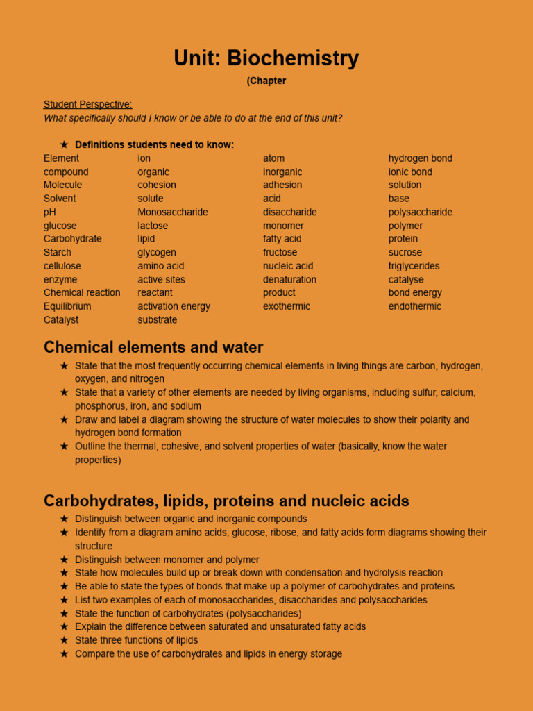 Copy of Biology Study Guide Biochemistry 23-24 | PDF | Biochemistry ...