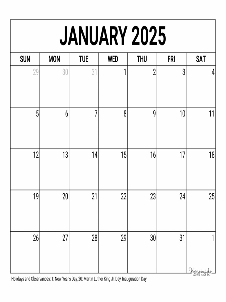 January Calendar 2025 Printable Blank | PDF
