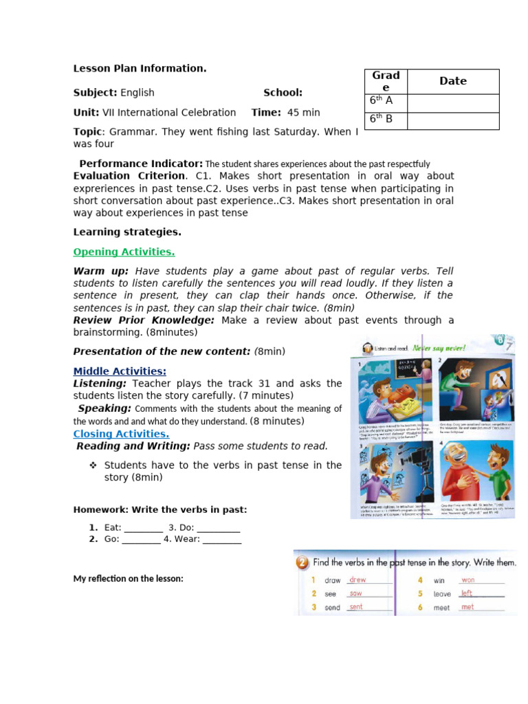 Lesson Plan 6th grade November 18th | PDF | Subject (Grammar ...