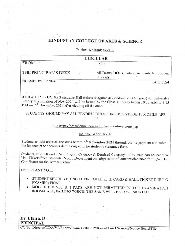 Circular - II & III Yr - Hall Tickets | PDF