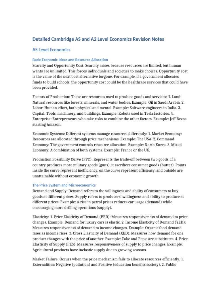 Detailed Cambridge AS and A2 Economics Notes | PDF | Demand ...