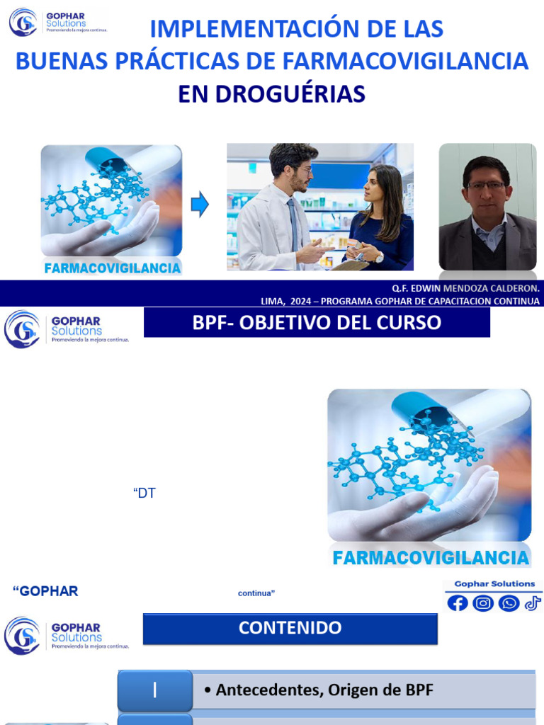 1 Presentacion BPF Farmacovigilancia Edwin Mendoza C 2024 | PDF | Calidad (comercial) | Farmacia