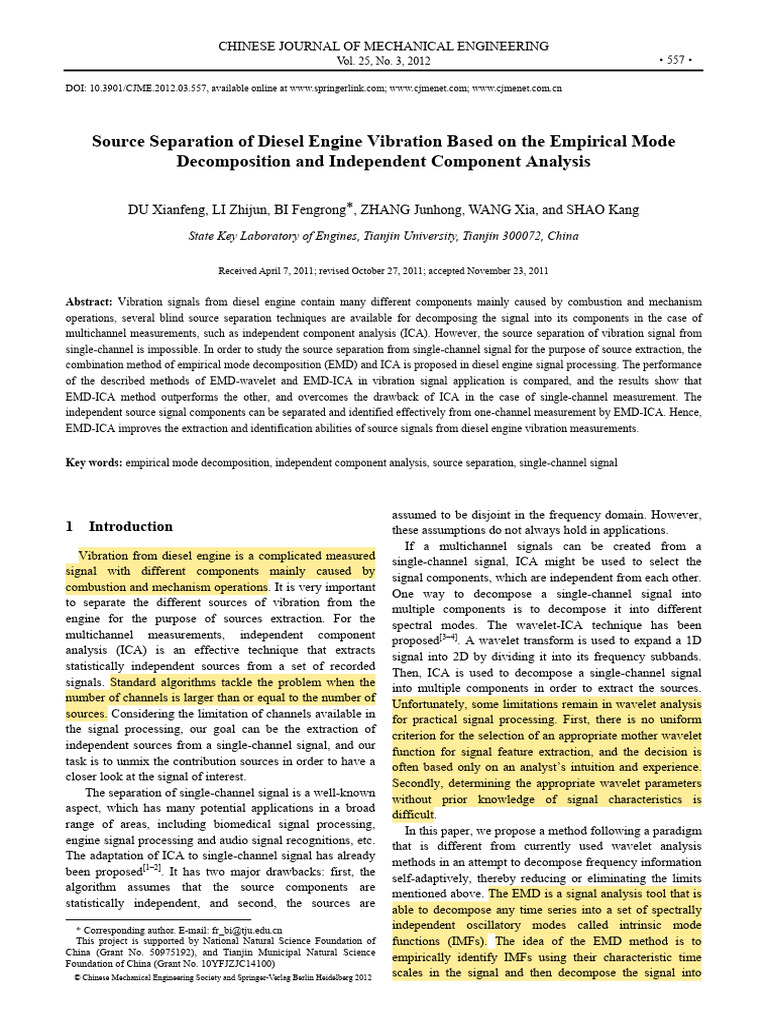 Source Separation of Diesel Engine Vibration | PDF | Wavelet | Computer ...