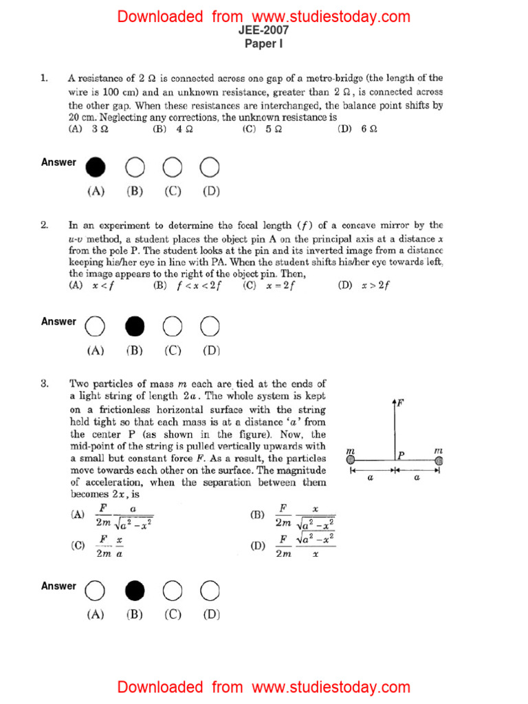 JEE Main Question Paper With Answers 2007 Part 1 | PDF