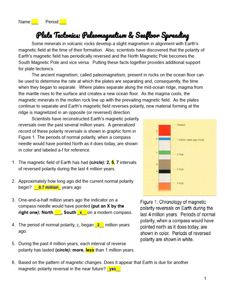 Copy of Day 70 Paleomagnetism Worksheet | PDF | Plate Tectonics | Earth's Magnetic Field