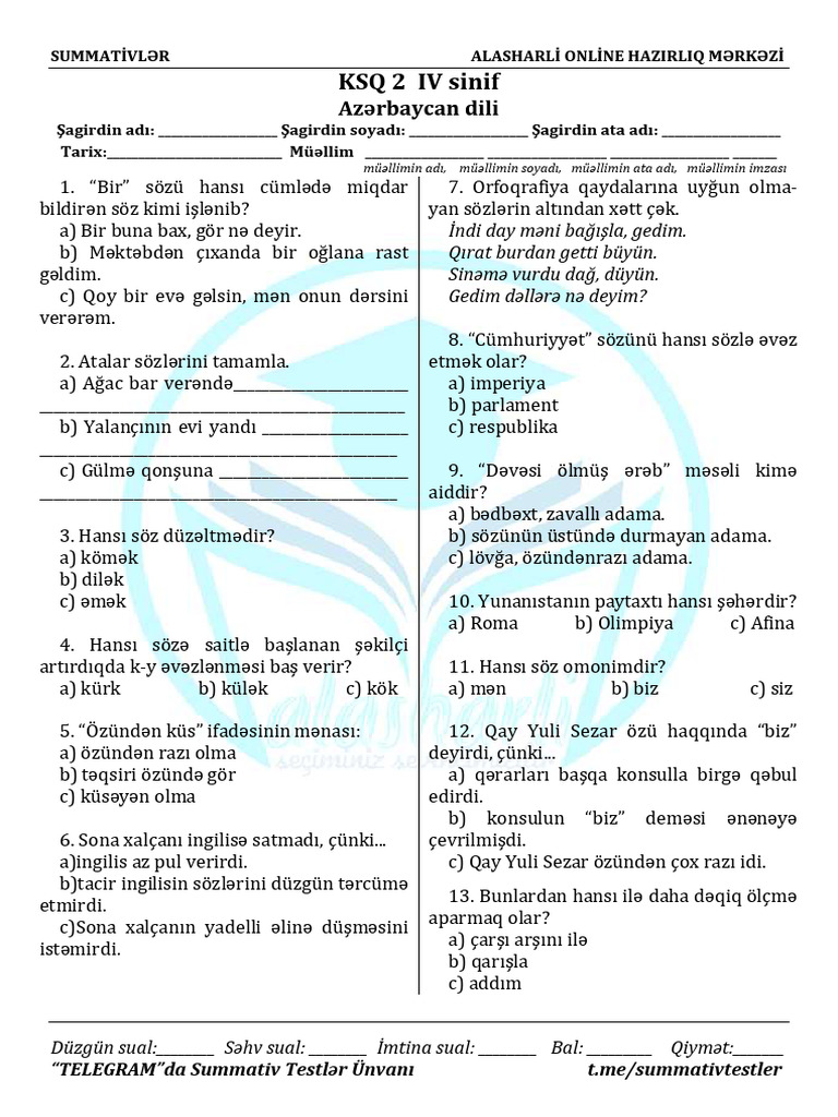 Azərbaycan dili -KSQ 2 | PDF