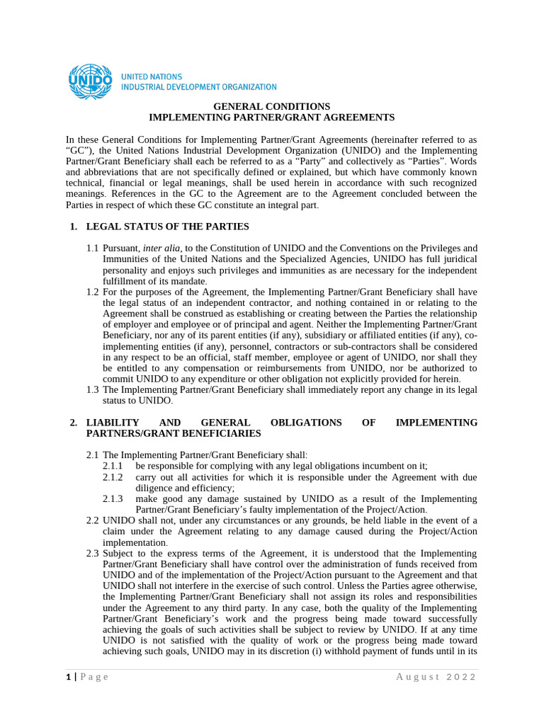 Annex IX - General Conditions Grant and Implementing Partner Agreements ...