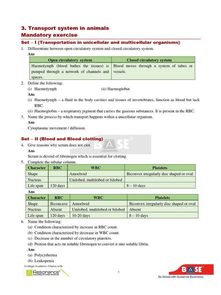 Transport System in Animals | PDF | Heart Valve | Heart