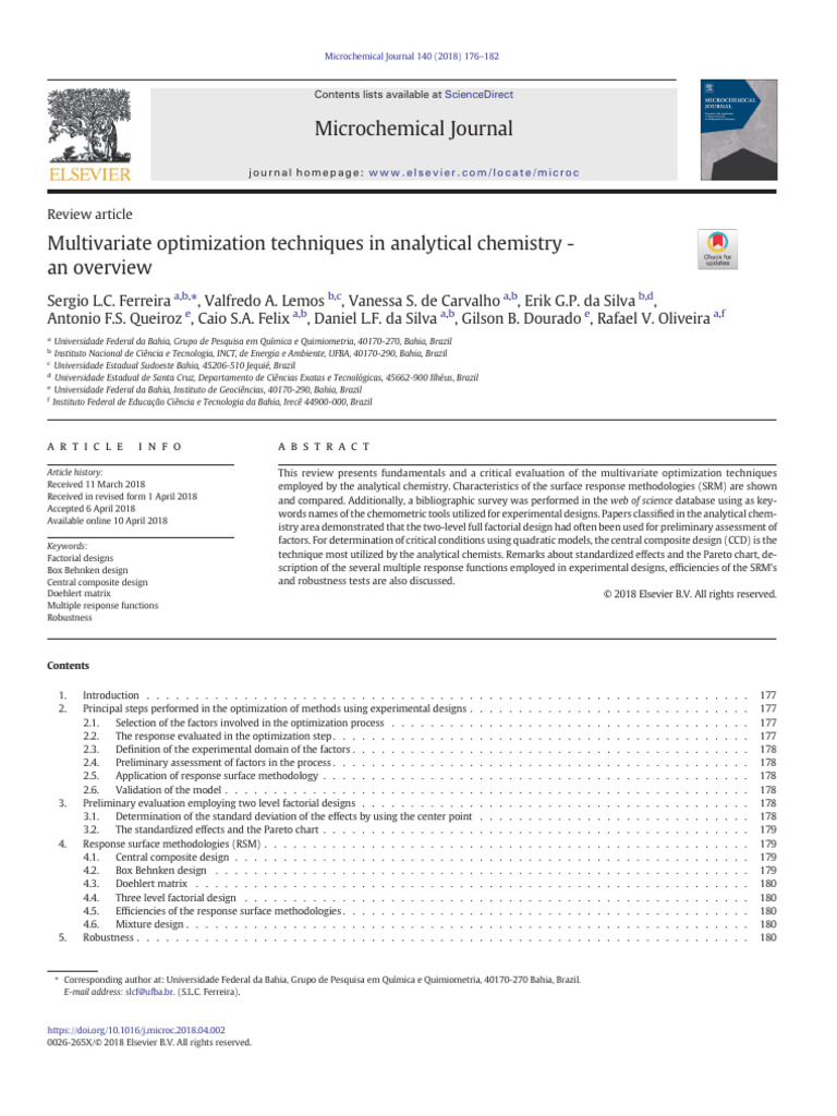 Multivariate Optimization Techniques in Analytical Chemistry - An Overview | PDF | Chemometrics ...
