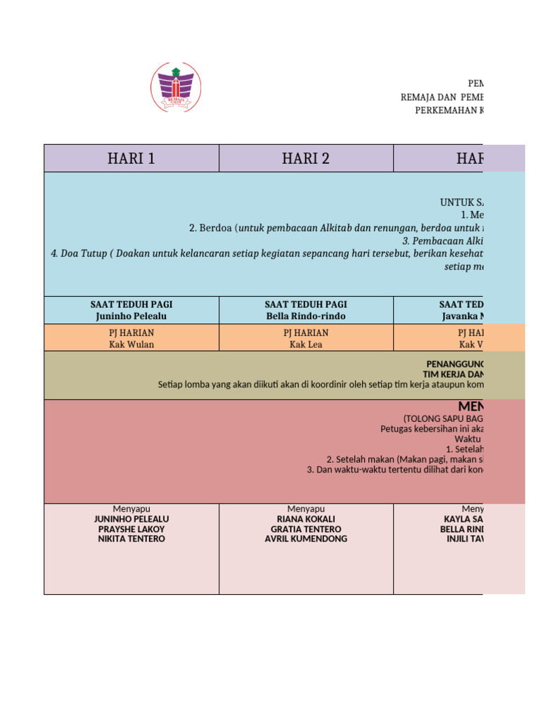 Jadwal Remaja Perkemahan Remaja 2024 | PDF