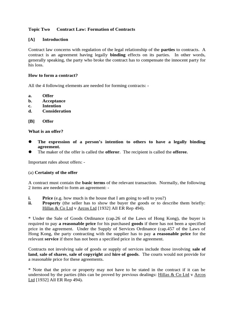 Topic 2 Formation of Contracts | PDF | Offer And Acceptance | Business Law