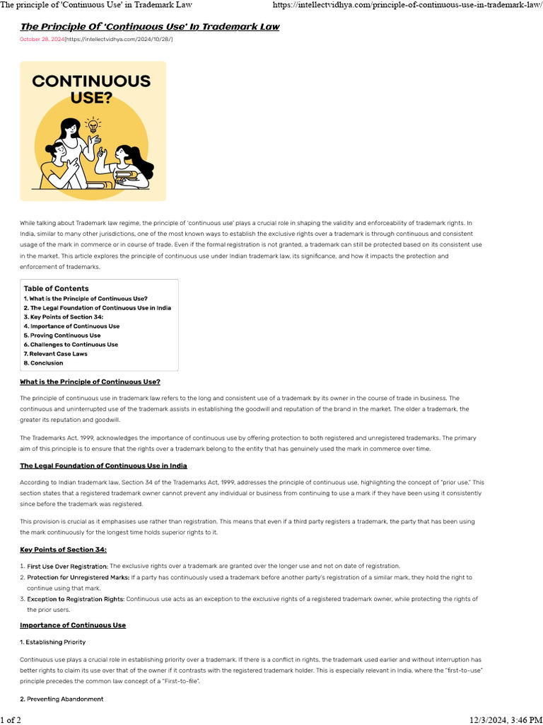 The Principle of 'Continuous Use' in Trademark Law | PDF | Trademark ...