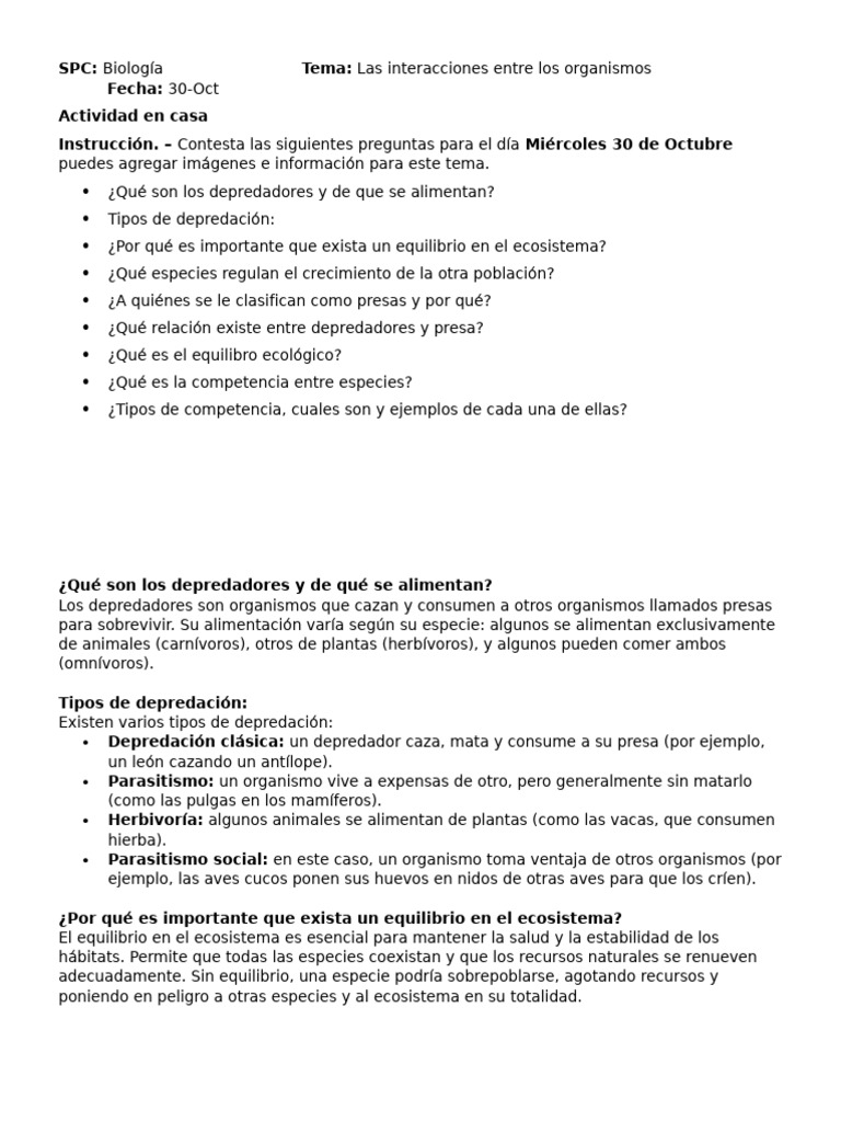 Biologia Tema 5 Las Interacciones Entre Los Organismos 30 Octubre | PDF ...
