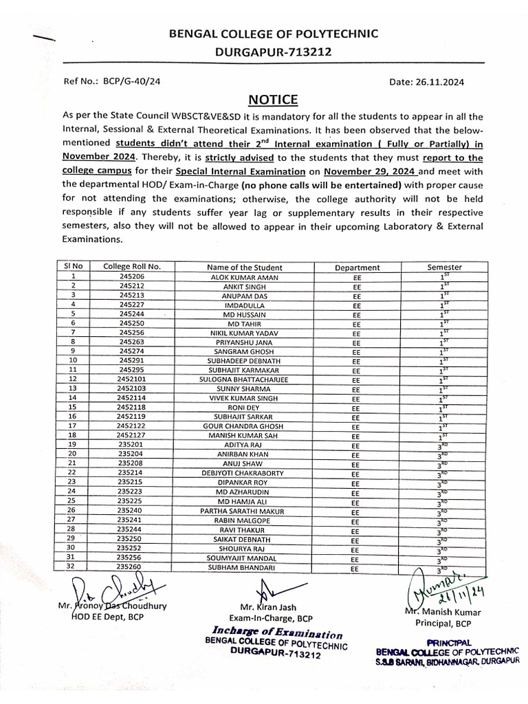 Notice - Special Internal - Ee Dept | PDF