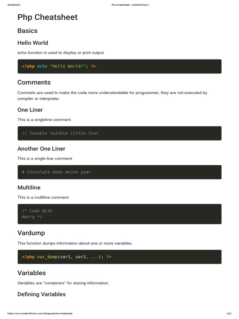 Php Cheatsheet By Codewithharry Pdf Php Web Server 