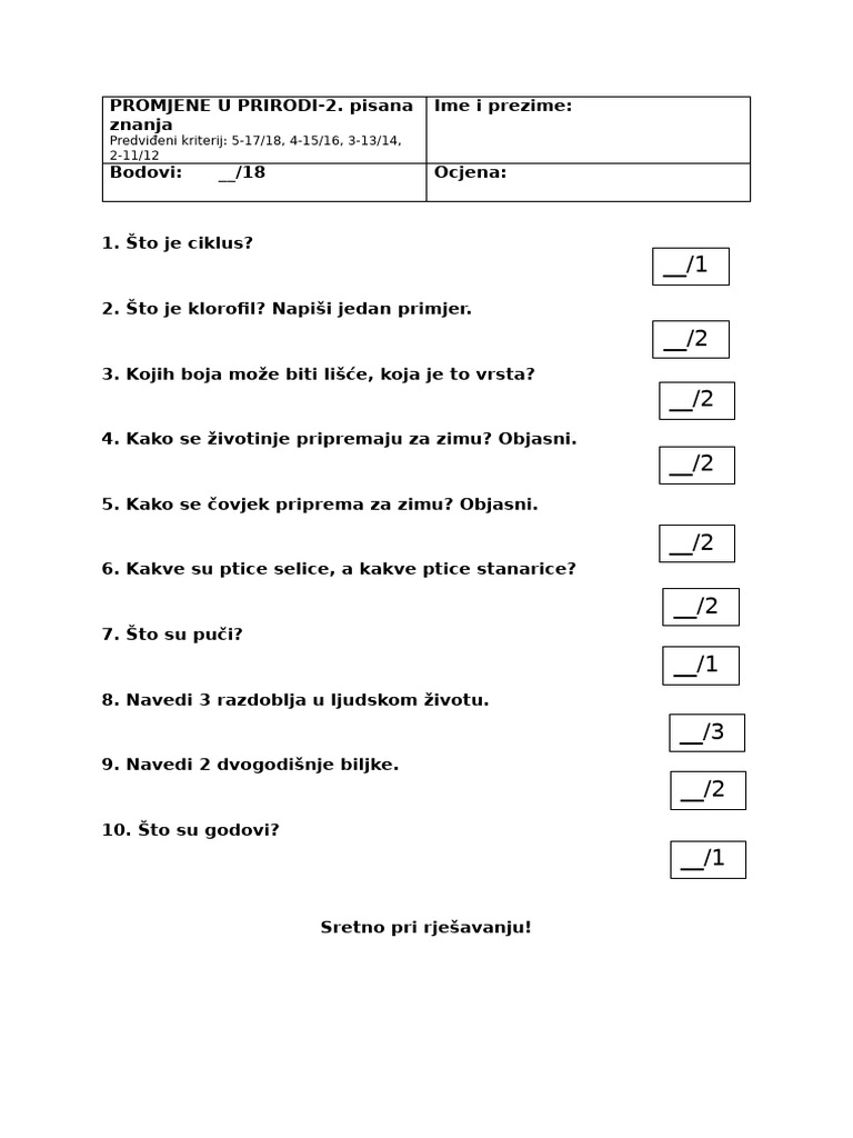 Promjene u Prirodi-test | PDF