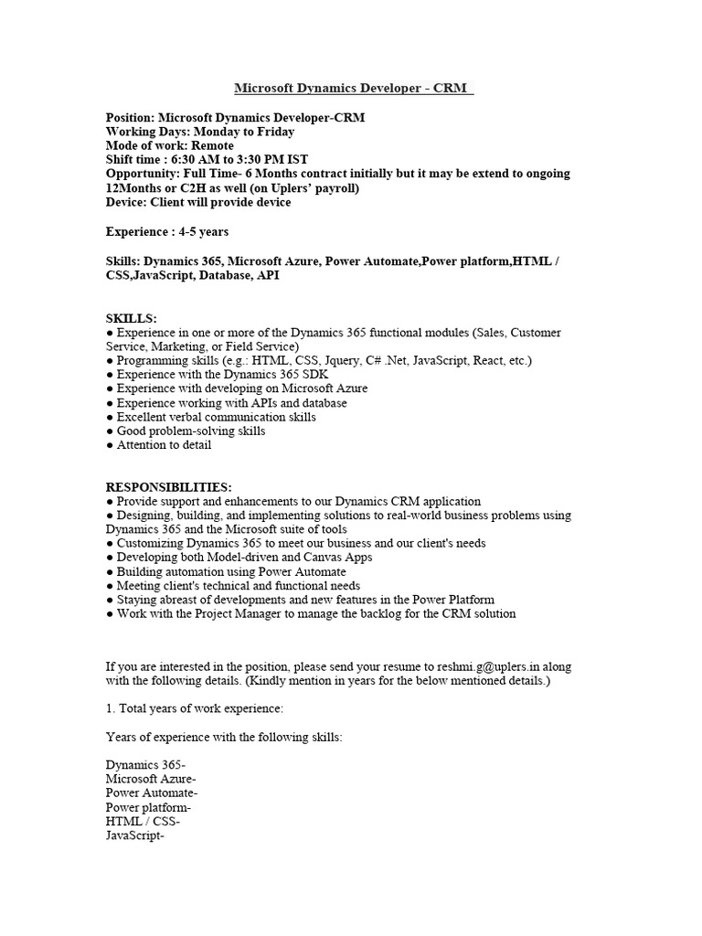 Microsoft Dynamics Developer | PDF