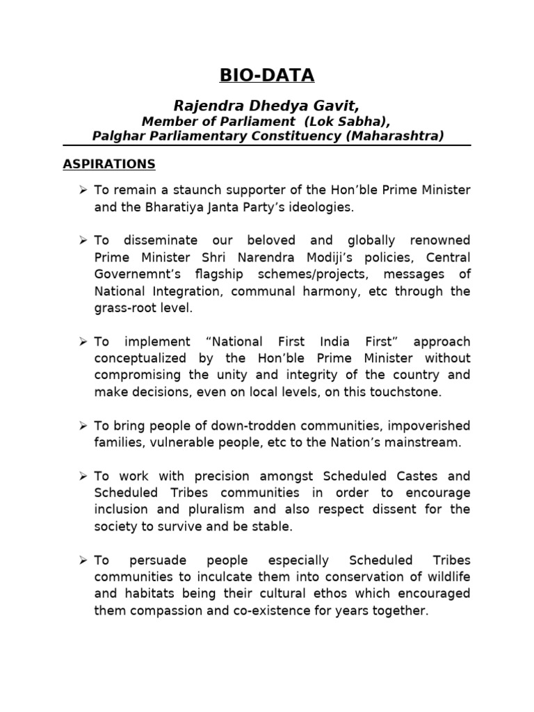 BIO DATA (1)(1) | PDF | Politics Of India | Government