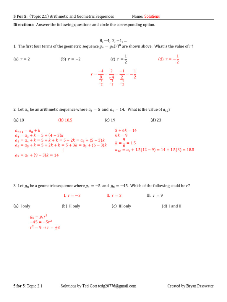 5 For 5 (Quick Check) Key Topic 2.1 Sequences AP PreCalc | PDF | Mathematics | Mathematical Analysis