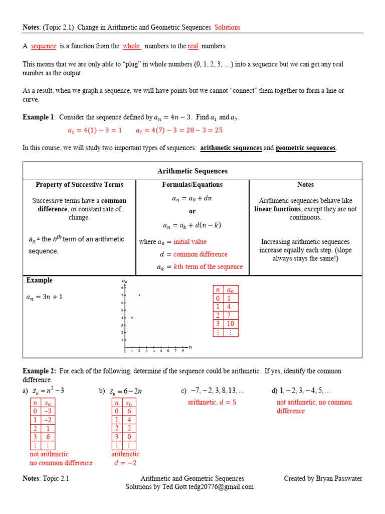 Notes Topic 2.1 Key Change in Arithmetic and Geometric Sequences | PDF ...