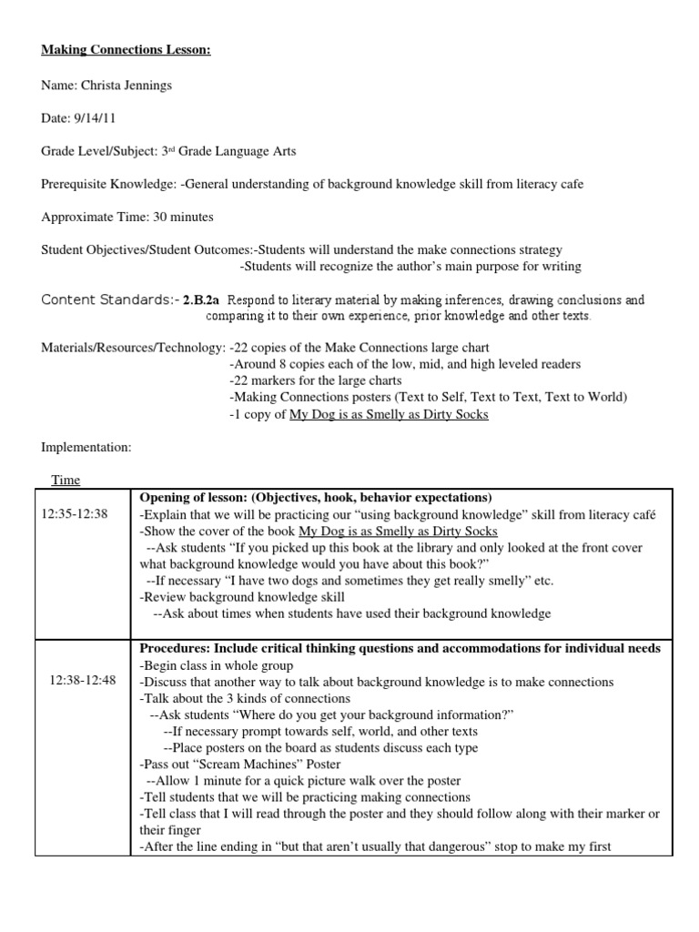 Making Connections Lesson | PDF | Books | Literacy