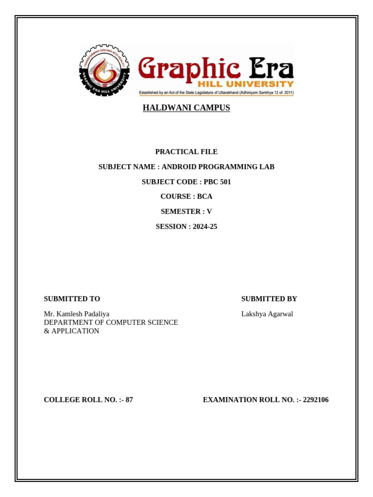 Lakshya Android_lab File | PDF | Android (Operating System) | Software Development