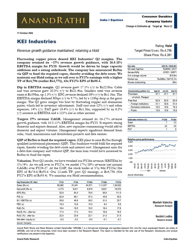 Anand Rathi Sees 9% UPSIDE in KEI Industries Revenue Growth Guidance | PDF | Investing | Income ...
