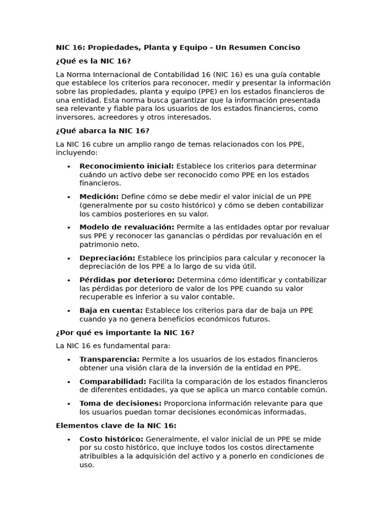 NIC 16: Guía de Propiedades y Equipo | PDF | Contabilidad | Estado ...
