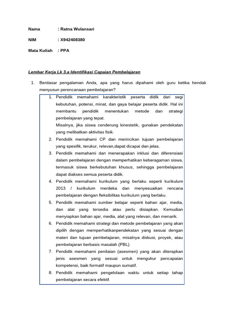 Lembar Kerja Lk 3.a Identifikasi Capaian Pembelajaran | PDF