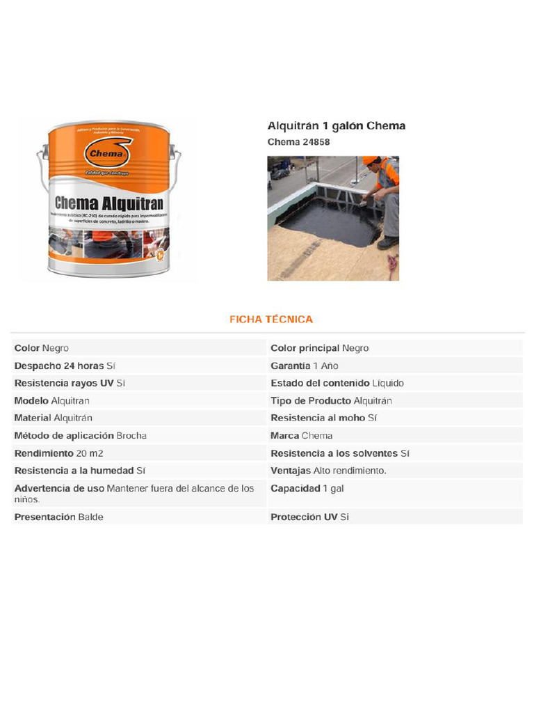 FICHA TECNICA ALQUITRAN CHEMA RC250 | PDF