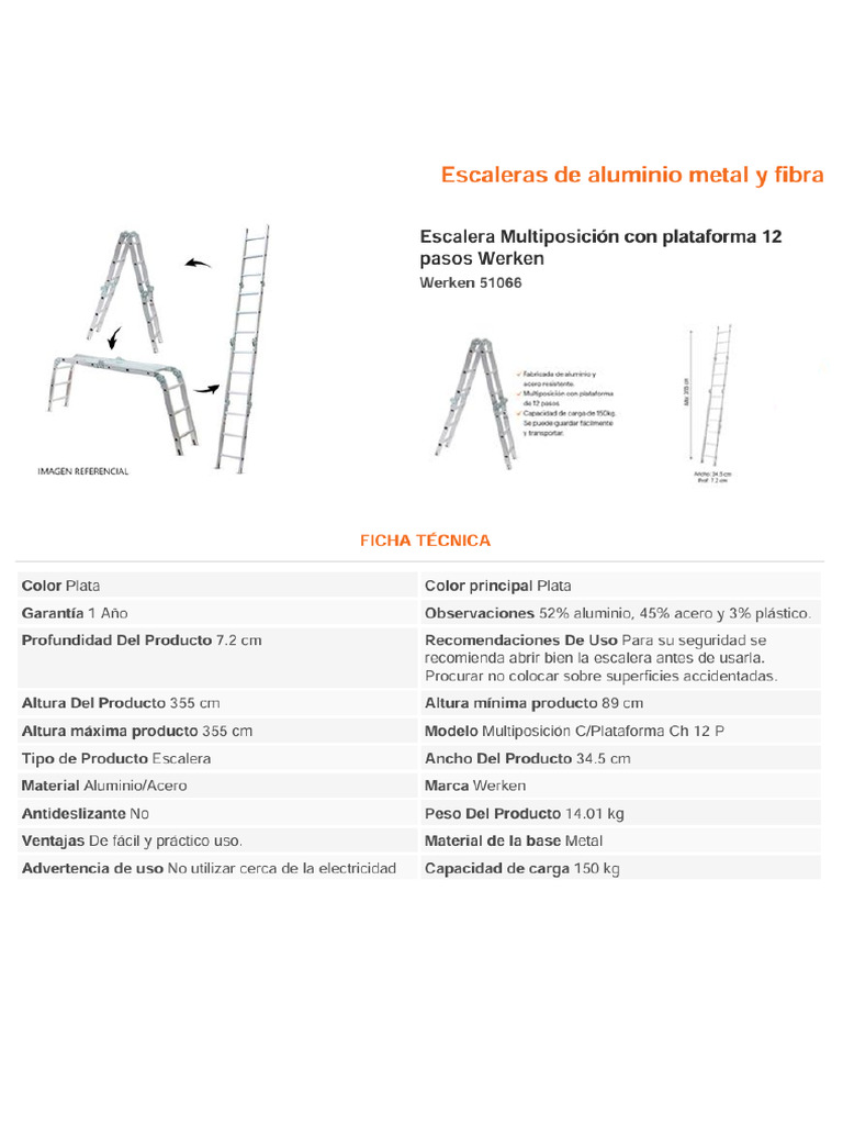 FICHA TECNICA Escalera Multiposición Con Plataforma 12 | PDF