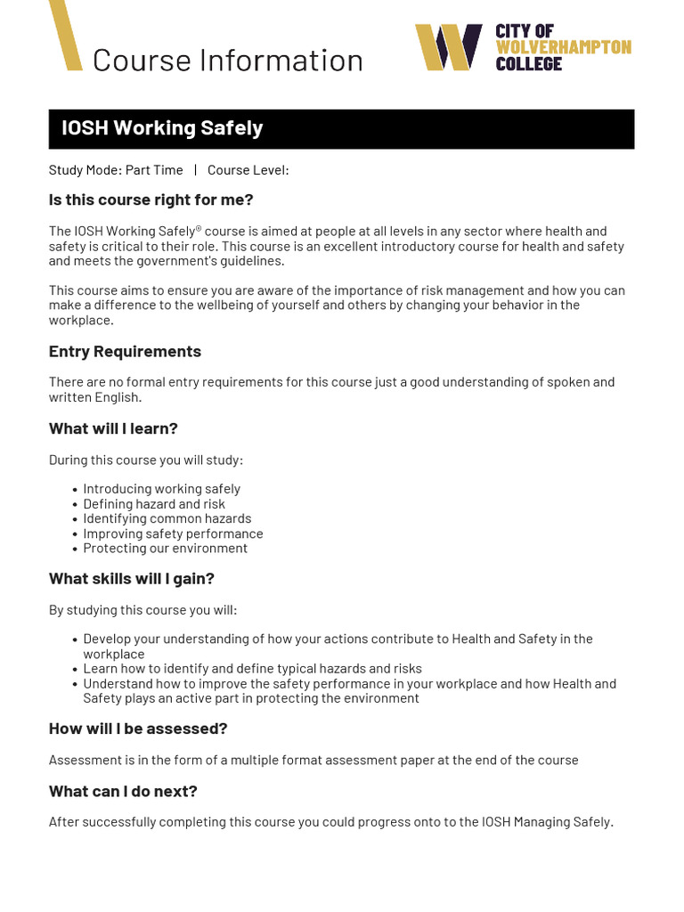 IOSH Working Safely | PDF