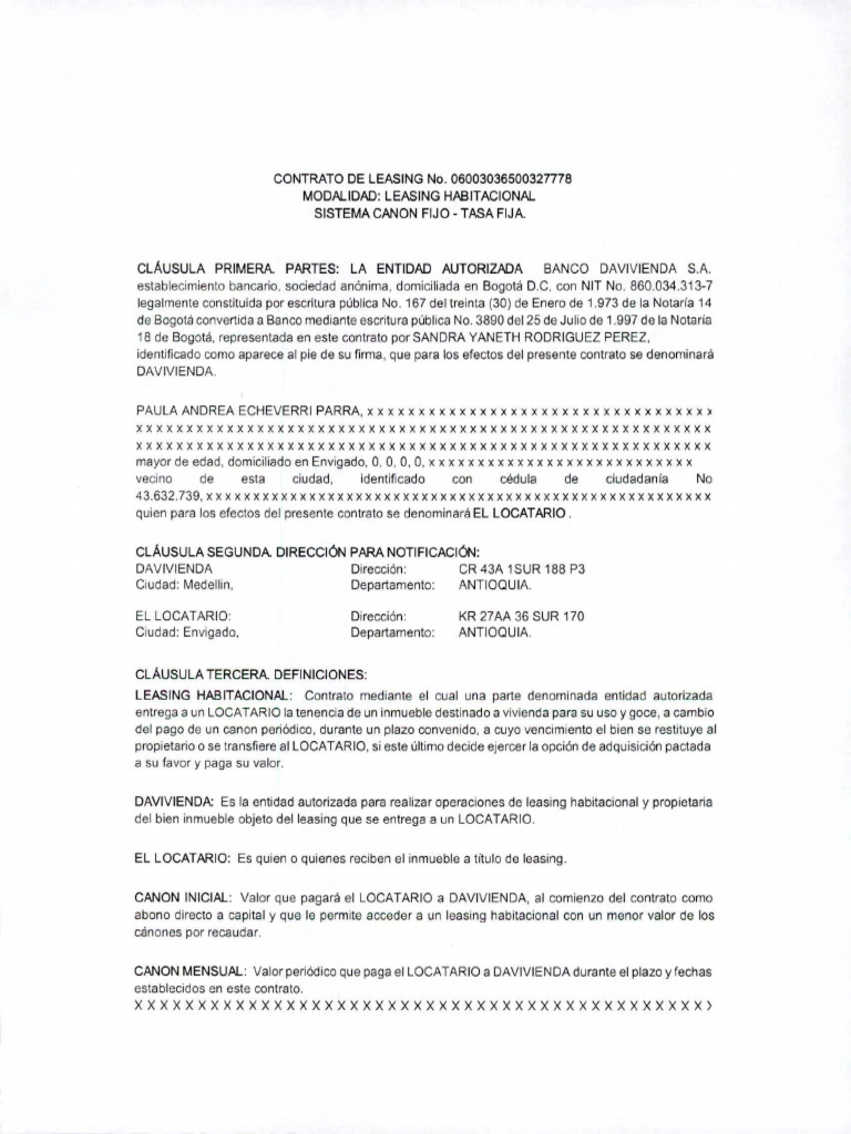CONTRATO DE LEASING No. 06003036500327778 | PDF | Ley común | Derecho ...