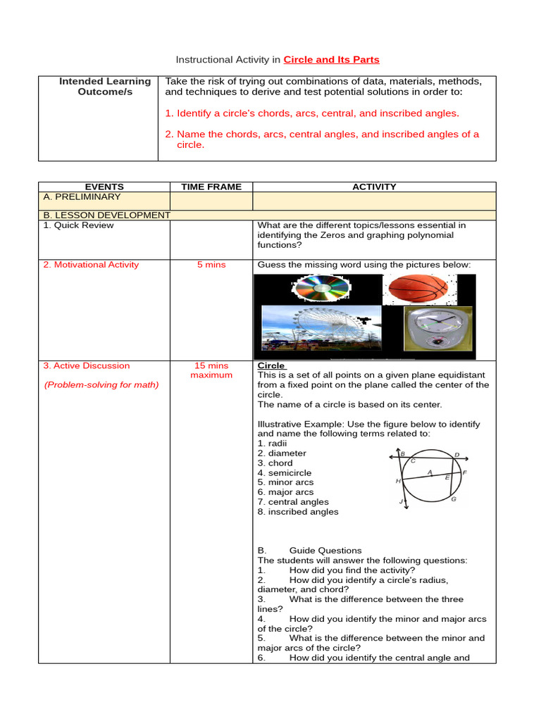 Sample Lesson Plan 4 | PDF | Circle | Radius