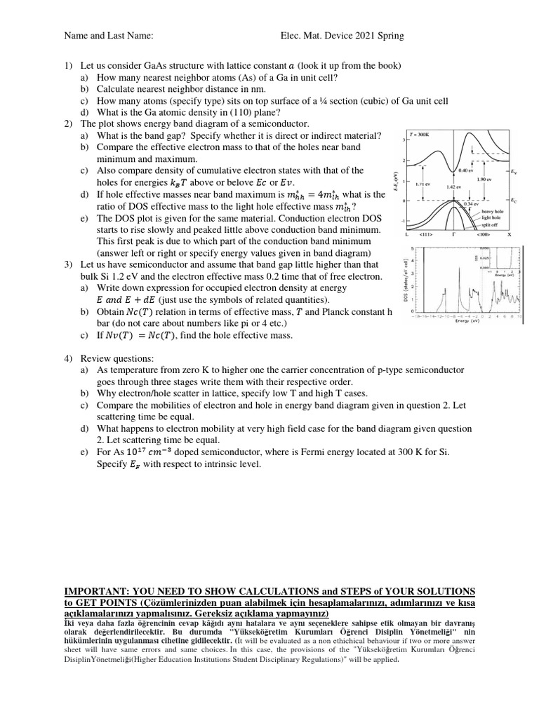GaAs Semiconductor Calculations Guide | PDF | Electron Hole ...
