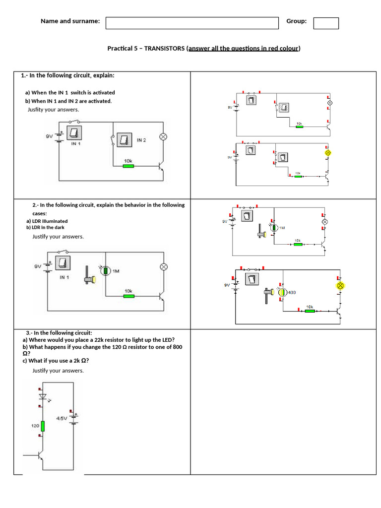 Practical 5: Transistor Circuit Analysis | PDF