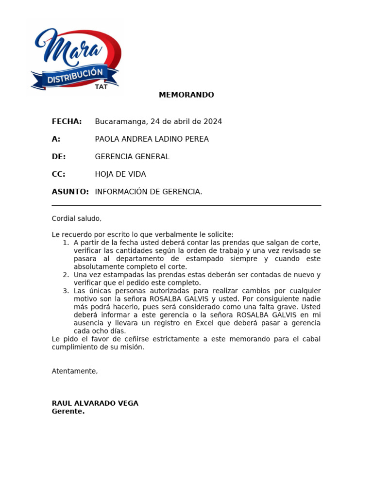 MODELO DE Memorando Personal | PDF