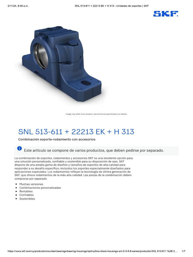 SNL 513-611 + 22213 EK + H 313 - Unidades de Soportes - SKF | PDF | Red ...