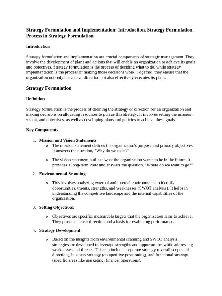 Strategy Formulation and Implementation | PDF | Strategic Management ...