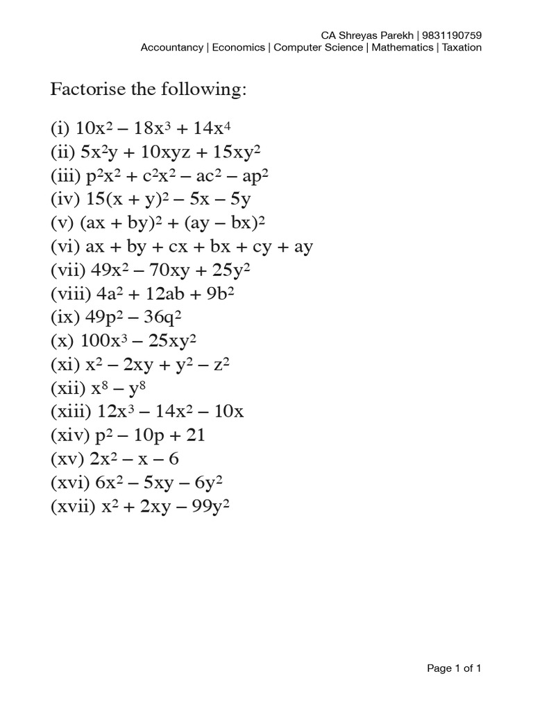 8 Maths Factorisation 1 | PDF