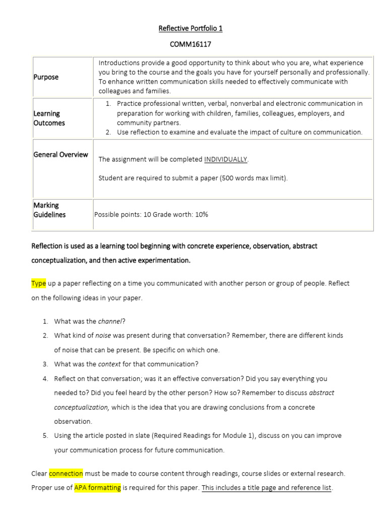 Reflective Portfolio #1 | PDF | Communication | Apa Style
