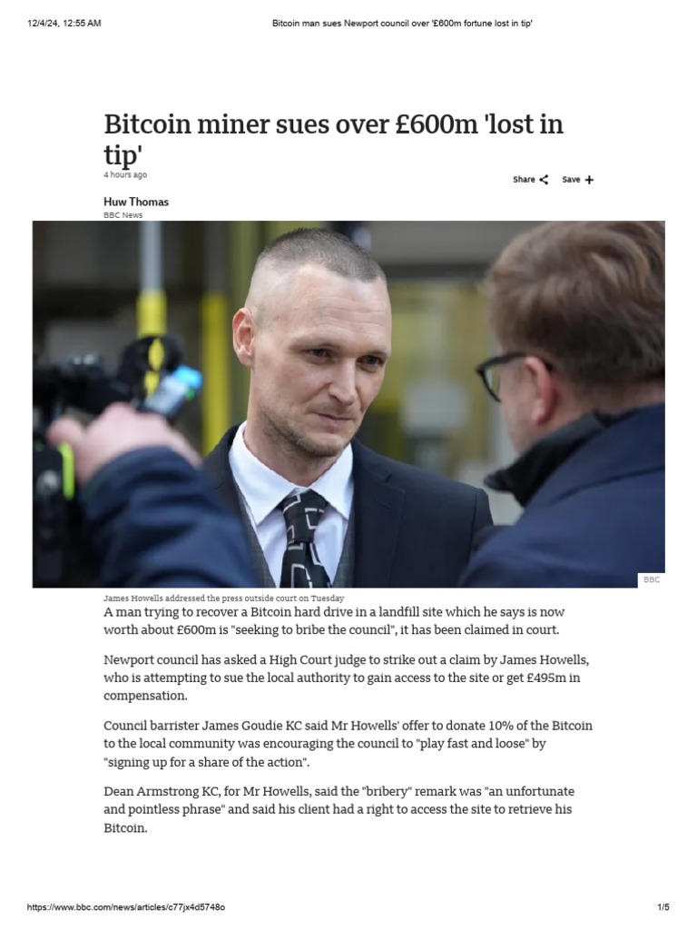 Bitcoin man sues Newport council over '£600m fortune lost in tip' | PDF
