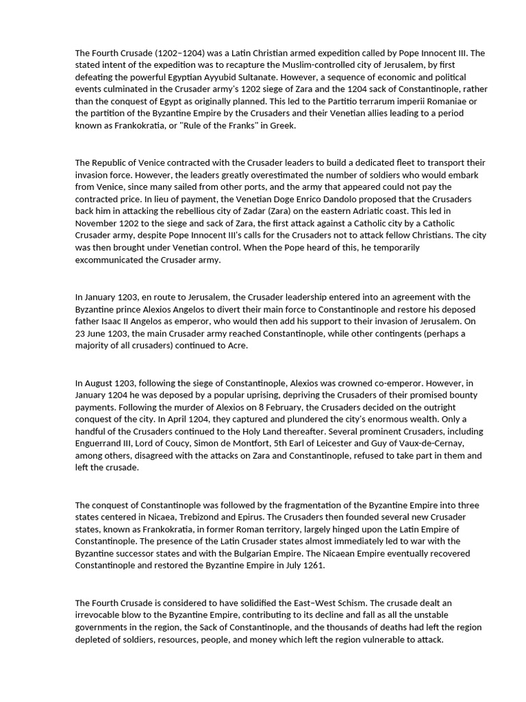 The 4th crusade | PDF | Medieval International Relations | Crusades
