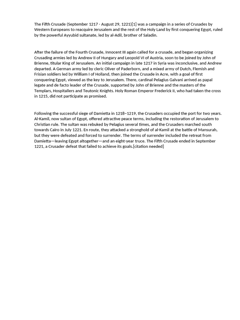 Overview of the Fifth Crusade | PDF