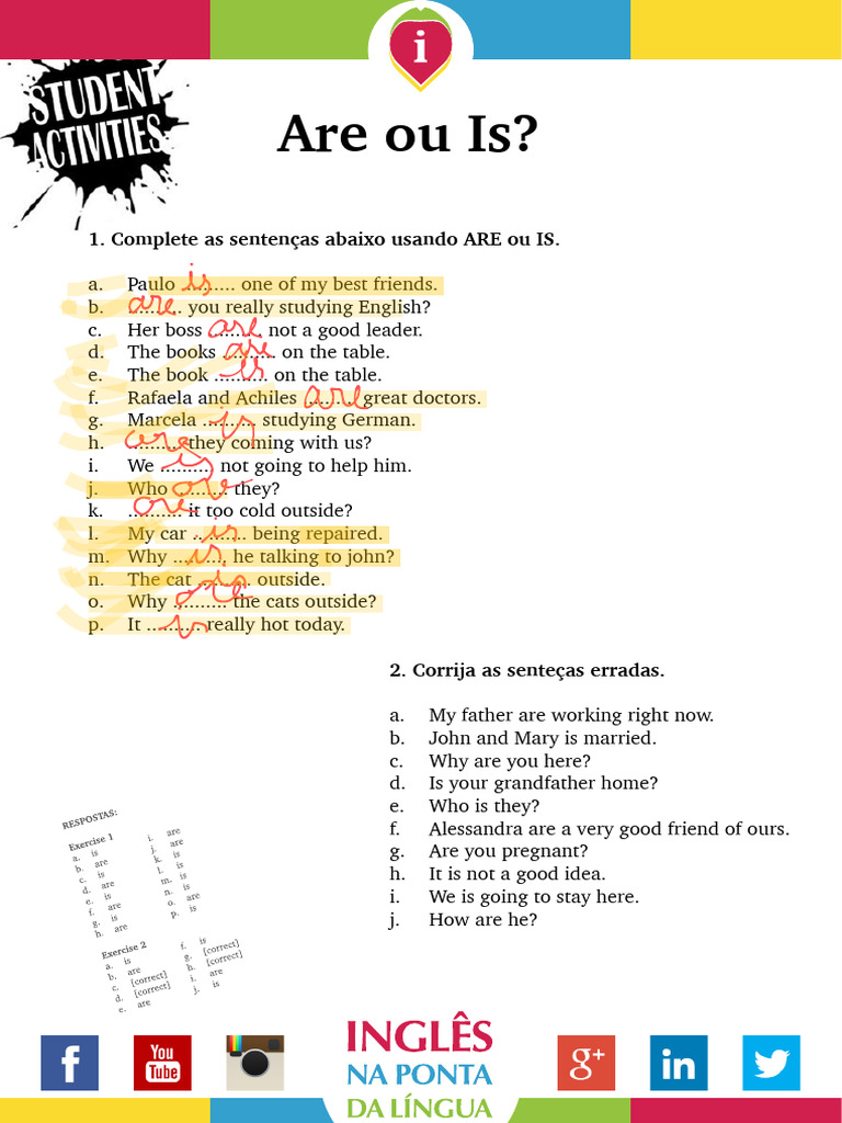 Are vs. Is: Grammar Exercises | PDF